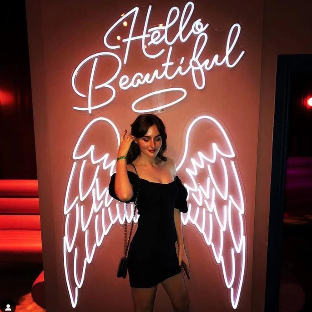 HDJSign - Hello Beautiful Angel Wings Beauty Salon Neon Sign