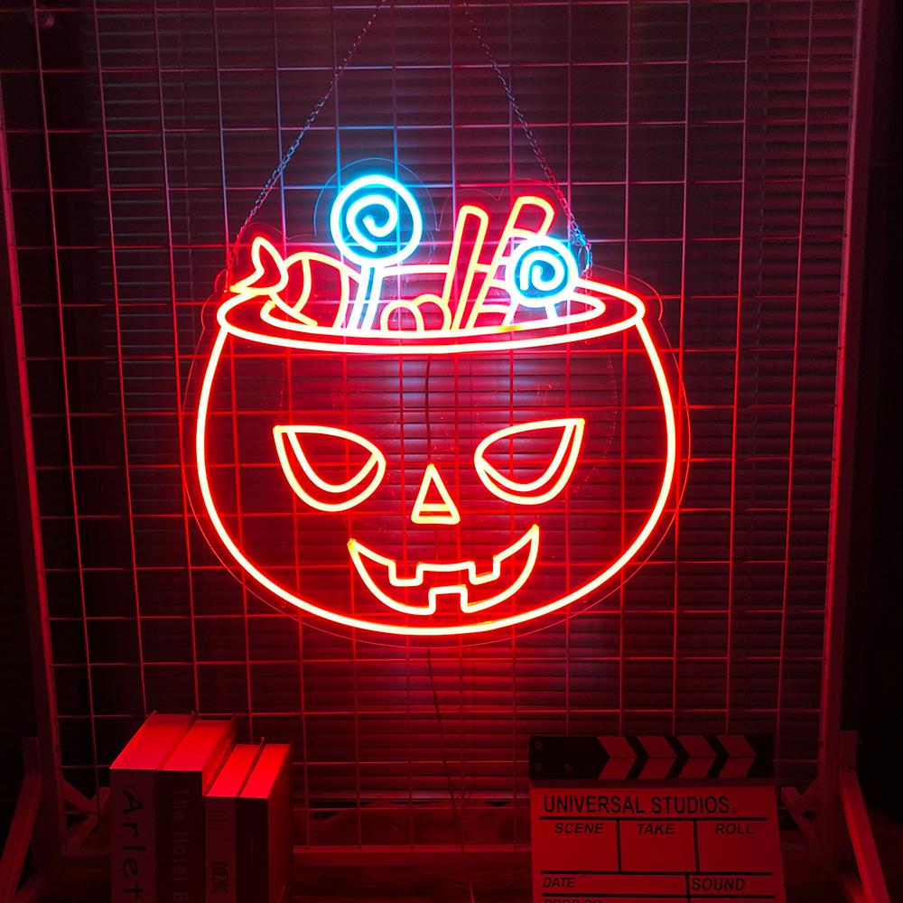 HDJSign - Halloween Candies Pumpkin Holiday Neon Sign