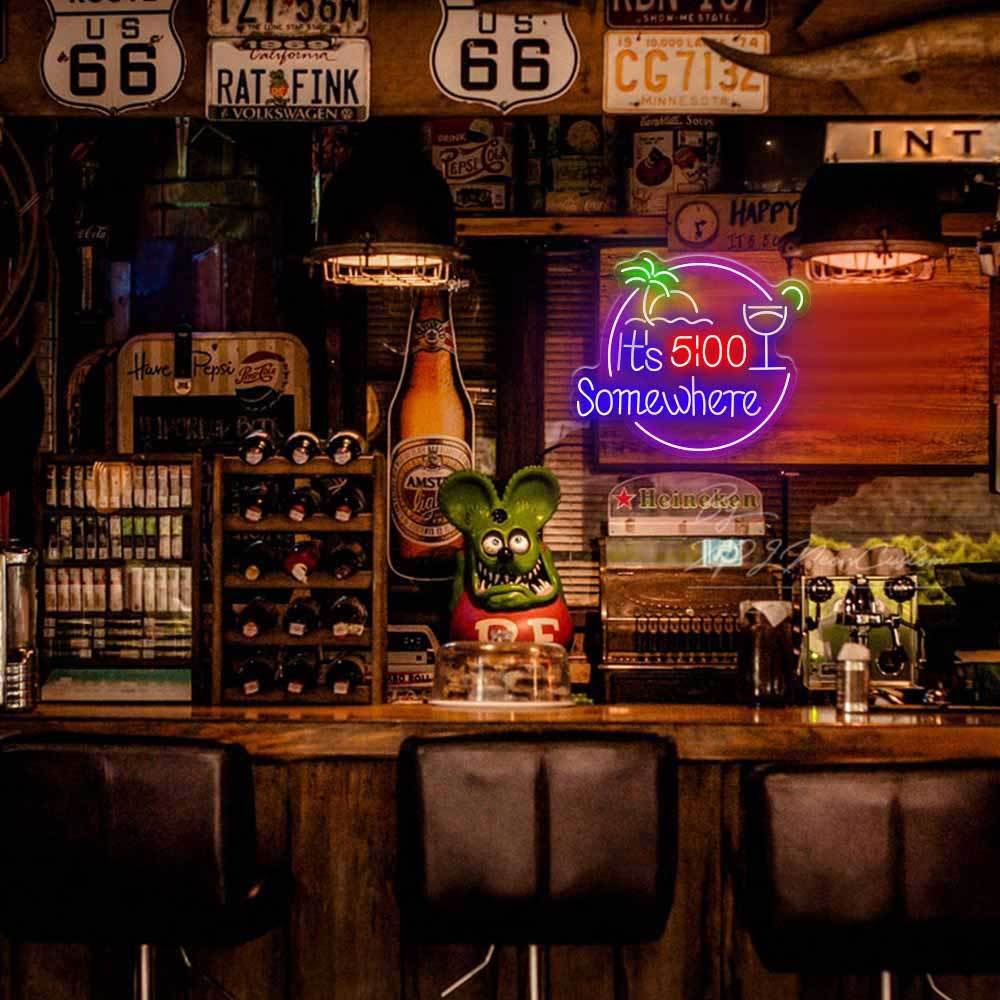 HDJSign - It's 5: 00 Somewhere Bar Neon Sign
